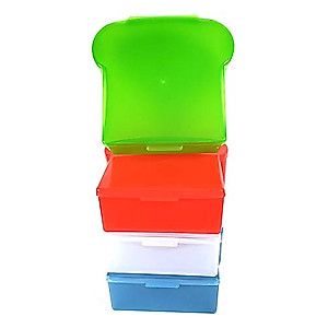 Regent Food Storage Sandwich Containers, Set of 4. - 2.5 cups 20 oz 560 ml - Red, Blue, White, and Green. Great for Meal Prep and Lunch Boxes - BPA Free, Reusable.