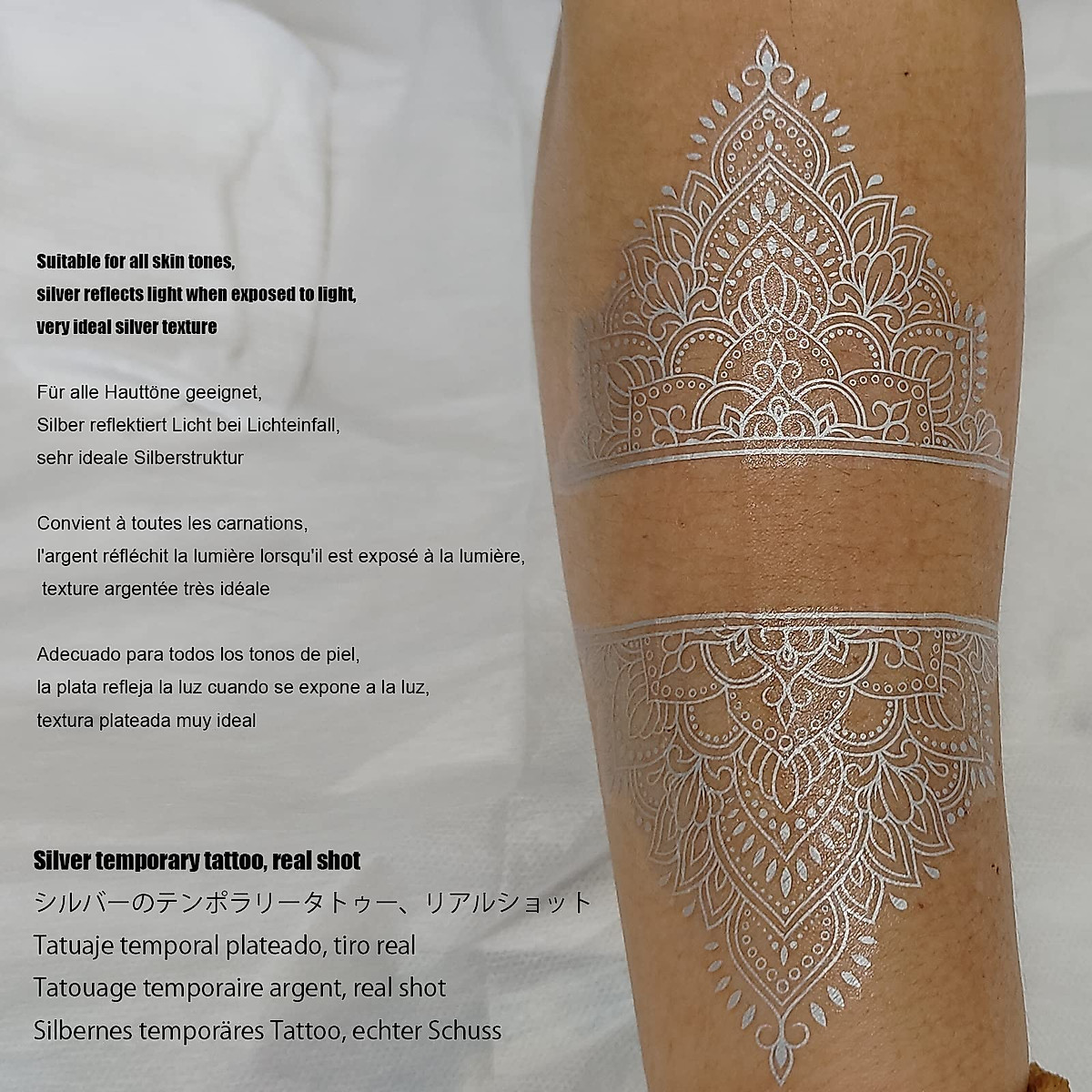 Roarhowl Metallic sparkle temporary tattoos, gold, silver, suitable for all skin tones (silvery 4)