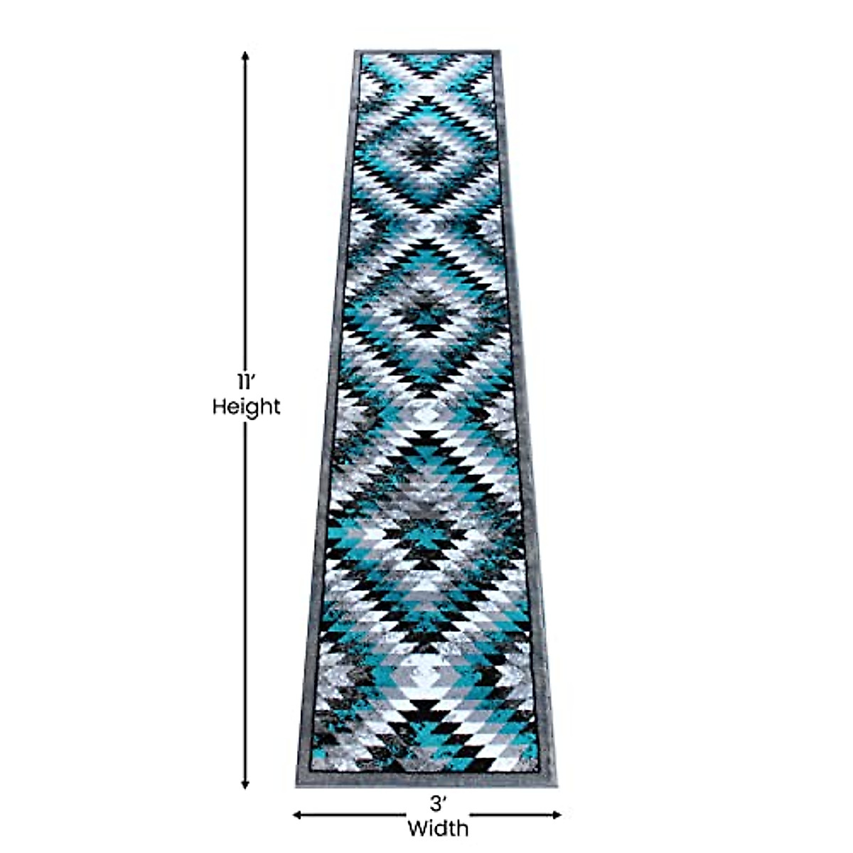 Flash Furniture Teagan Collection Southwestern Style Area Rug - Olefin Turquoise Accent Rug - 2' x 11' - Jute Backing - Entryway, Living Room, Bedroom