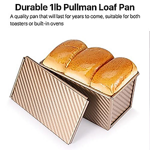 Flexzion Pullman Loaf Pan with Lid Cover (2 Pack) for Baking Oven Sandwich Bread Toast - 1lb Dough Capacity Square Corrugated Cake Mold Non-Stick Carbon Steel Box Bakeware Kitchen Accessories (Gold)