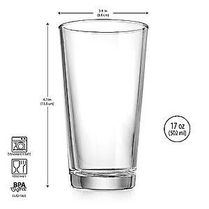 Glaver's Drinking Glasses Set of 6 Highball Glass Cups 15.7 Oz Premium, Sleek, Collins Cooler Glassware. For your Bara, Water, Beer, Juice, Iced Tea, and Cocktails. Dishwasher Safe.