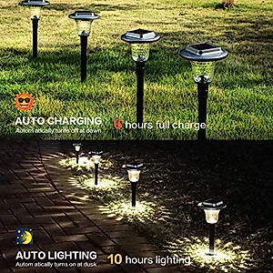 Flykul Solar Lights Outdoor, Auto Color Changing Solar Pathway Colorful Bright Glass Garden Lights,Waterproof Solar Powered Landscape Lights for Lawn Patio Courtyard Walkway Yard (Warm White)
