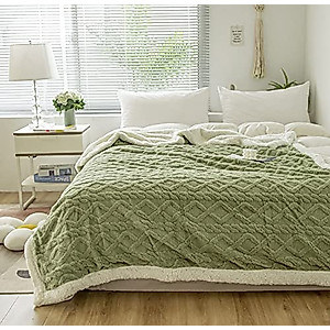 Plush Thick Sherpa Throw Blanket - Soft Warm Breathable Fleece Velvet Blanket with 3D Stylish Cable Pattern for Bed Sofa Recliner Chair - Fluffy Throw Size 50"×60", Sage Green