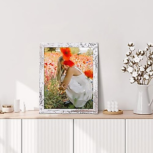 Frametory, 16x20 Poster Frame White Distressed Grain Style Frames for 16 by 20 Picture or Photo- Wide Moulding Design with Real Glass - Wall Display Hanging(2 Pack)