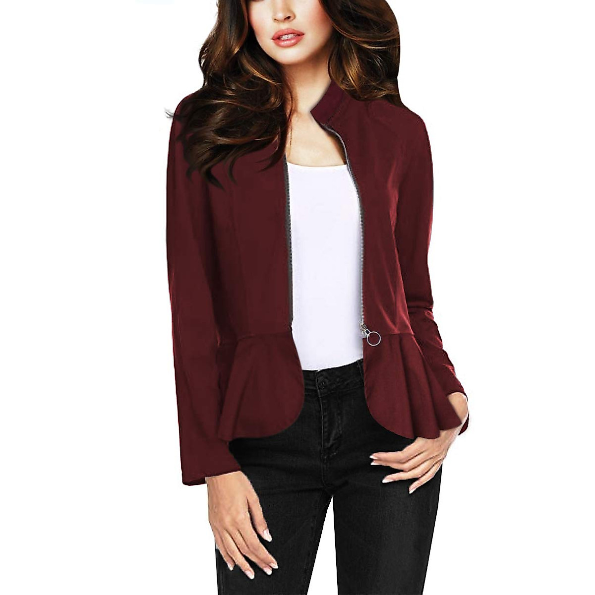 Hybrid & Company Women's Relaxed Jacket Zipper Suit Office and Parties Coat Jacket KJK1137 1012 Wine S