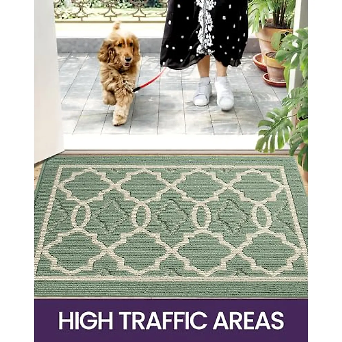 DEXI Door Mat 32x20, Non-Slip Low-Profile Entrance Mats, Absorbent Washable Front Back Doormats for Entryway, Inside Entry, High Traffic Areas, Green