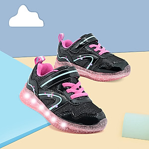 YESKIS Toddler Girls Light Up Shoes LED Flashing Lightweight Mesh Breathable Adorable Running Sneakers for Toddler Black 7.5