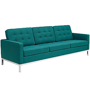 Modway Loft Upholstered Fabric Mid-Century Modern Sofa In Teal