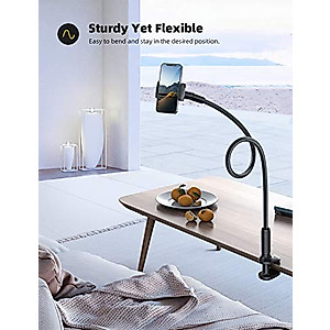Lamicall Gooseneck Phone Holder for Bed - Overall Length 38.6in, Flexible Leather Wrapped Arm, 360 Adjustable Clamp Clip, Overhead Cell Phone Mount Stand for Desk, Compatible with All Cellphone (4-7”)