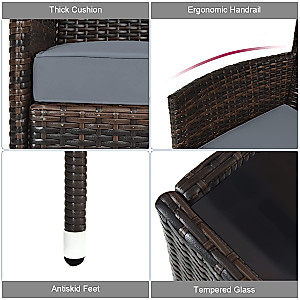 Toolsempire 4 Pieces Patio Sofa Set, Wicker Conversation Set with Ergonomic Curved Backrest, Patio Rattan Furniture Set with Water-Resistant Cushion & Tempered Glass Table for Balcony, Porch (Gray)