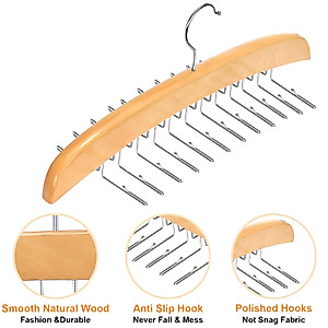 Resovo Tank Top Hanger with Premium Wood, 24 Large Capacity, Space Saving,360 Degree Rotating, Foldable Metal Hooks, Tank Tops