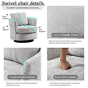 Swivel Accent Chairs Living Room Modern Comfy Round Arm Chairs Upholstered Barrel Swivel Chairs Sillas De Sala Circle Club Chair Cozy Chairs for Small Spaces Bedroom (Grey Chenille, Set of 1)