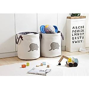 Lannu Laundry Hamper Storage Bin Baskets Nursery Kid's Cotton Linen Collection Organizer Canvas Fabric Collapsible Bags Baby Toys,Elephant