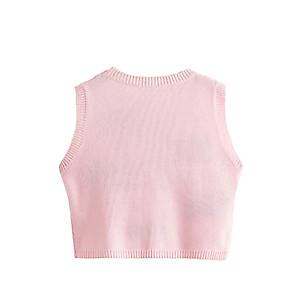 Floerns Women's Sleeveless Round Neck Cute Strawberry Sweater Vest Crop Shirt Top Pink S