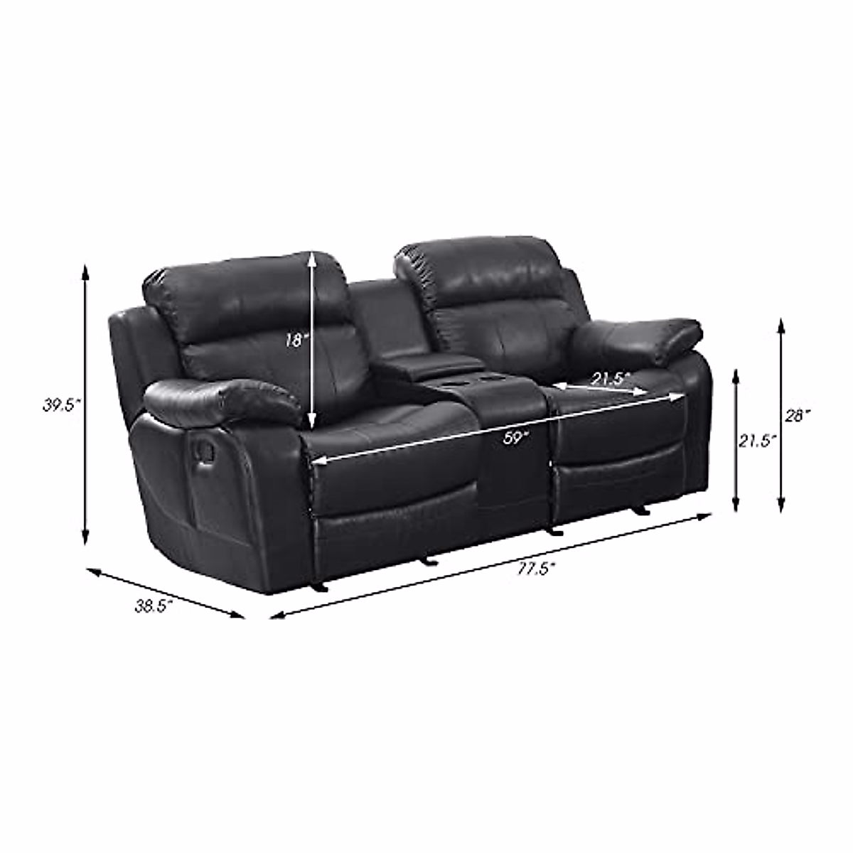 Lexicon Baylands Bonded Leather Double Glider Reclining Loveseat Love Seat with Center Console, 77.5" W, Black (Model: 194840123668)