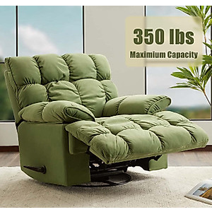 Oversized Rocker Recliner Chair, Manual Swivel Rocker Recliner for Living Room, Overstuffed Rocking Chair with Breathable Velvety Fabric, Soft Padded Headrest and Armrest, Green3