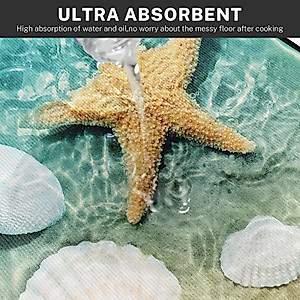 Tayney Starfish and Seashell Kitchen Rugs and Mats Non Skid Washable Set of 2, Beach Kitchen Mats for Floor, Shell Star Sand Kitchen Runner Rug, Summer Kitchen Decor