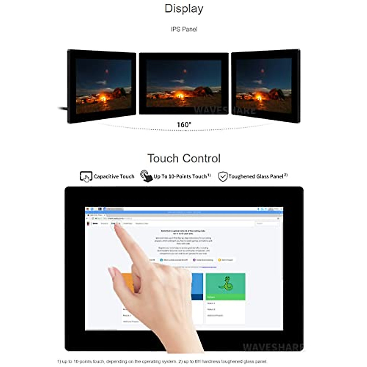 waveshare 10.1inch HD Capacitive Touch Screen LCD Compatible with Raspberry Pi 4B/3B+/3A+/2B/B+/A+/Zero/Zero W/WH/Zero 2W CM3+/4 1920×1200 Resolution HDMI IPS Supports Windows/Jetson Nano