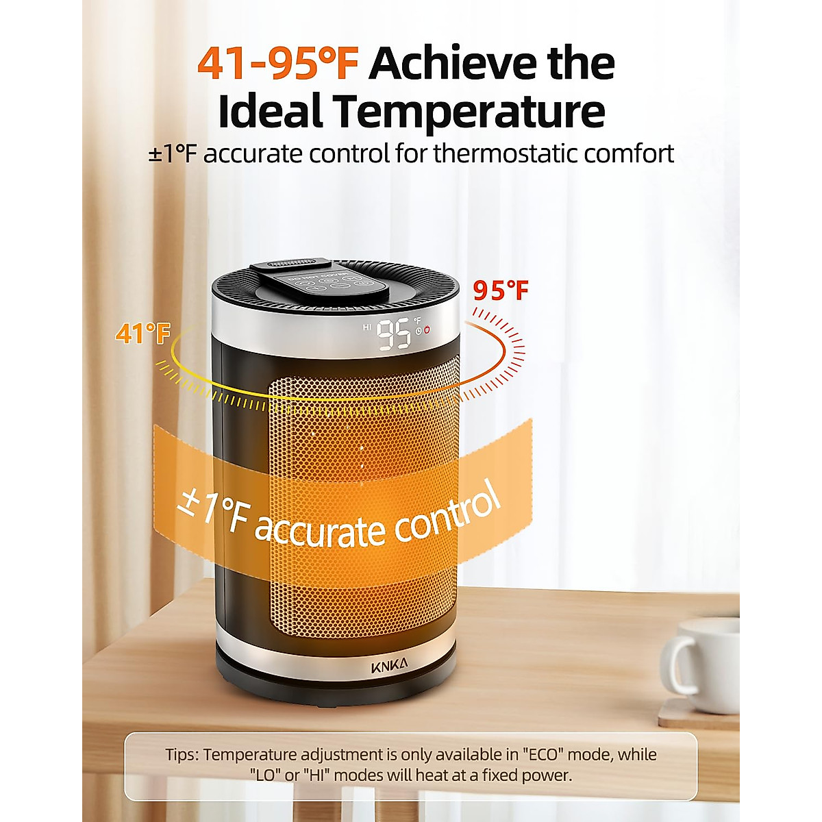 KNKA Space Heaters for Indoor Use, Portable Electric Heater with Thermostat, 90° Oscillation, 4 Mode, 12H Timer, 1500W Fast Safe Heating Ceramic Heater for Bedroom, Home, Office - ETL Certified, 9.4"