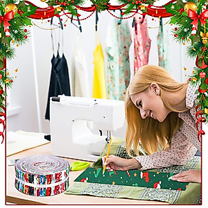 Ganeen 150 Pcs 2.56 Inch Winter Christmas Fabric Roll Snowflake Snowman Quilting Fabric Roll Patchwork Fabric Quilting Strips Xmas Tree Printed Sewing Fabric for DIY Crafts