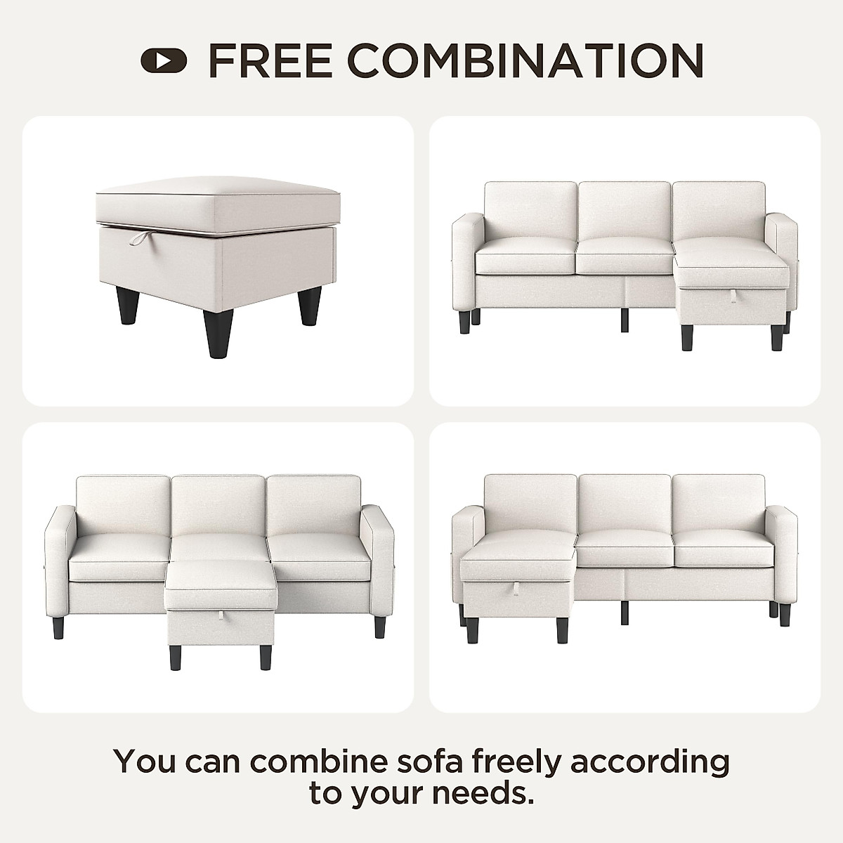 Yattem 78'' Convertible Sectional Sofa Couch：Beige L-Shaped Couches for Living Room with Reversible Chaise—3-Seat Modern Linen Sectional Couches for Living Room/Apartment/Studio/Small Space