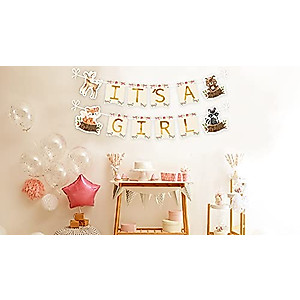 Woodland Animal Creatures ITS A GIRL Banner for Baby Shower Decoration Deer, Fox, Raccoon and Bear / Wild One, Boho Themed Party Supplies