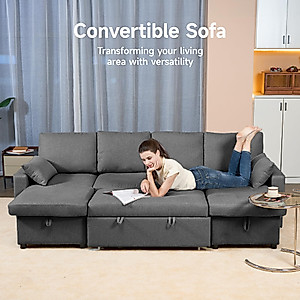 Real Relax 105'' Sleeper Sofa, 4-in-1 U Shaped Convertible Sofa Bed with Wheel Pull Out Bed and Storage for Living Room, Apartment, Office and Bedroom, Dark Gray