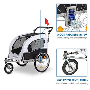 PEXMOR 2-in-1 Dog Bike Trailer,Pet Stroller Dog Trailer for Bicycle w/Universal Hitch,Folding Pet Cart Bike Wagon Cargo Carrier for Dog Shock Absorber & 360 Swivel Quick Release Wheel (White)