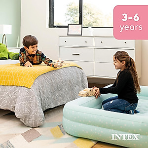 Intex Kids Travel Air Mattress Inflatable Bed Set with Raised Sides and 120V Electric Quick Fill Air Pump with 3 Interconnected Nozzles