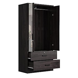 Better Home Products Carell Furniture Armoire Wardrobe with Mirror & Drawers in Tobacco