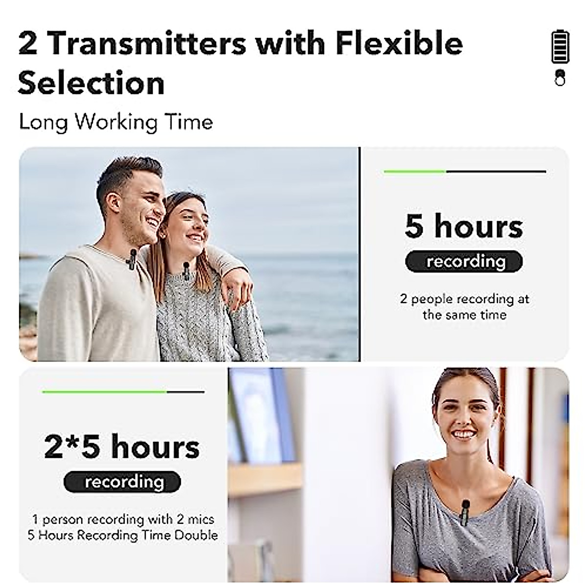 PoP voice 2PCs Wireless Lavalier Microphone for iPhone/iPad Dual Cordless Clip-on Mics Lapel Lav Mic for iPhone Video Recording Omni Condenser Rechargeable Noise Reduction Vlog Interview YouTube 66ft