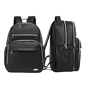 KeaBabies Large Waterproof Diaper Backpack - Vegan Leather, Stylish, Multifunctional Baby Diaper Bags, Travel Back Pack, Maternity Baby Changing Bags, Unisex Nappy Changing Bag, Black Diaper Backpack