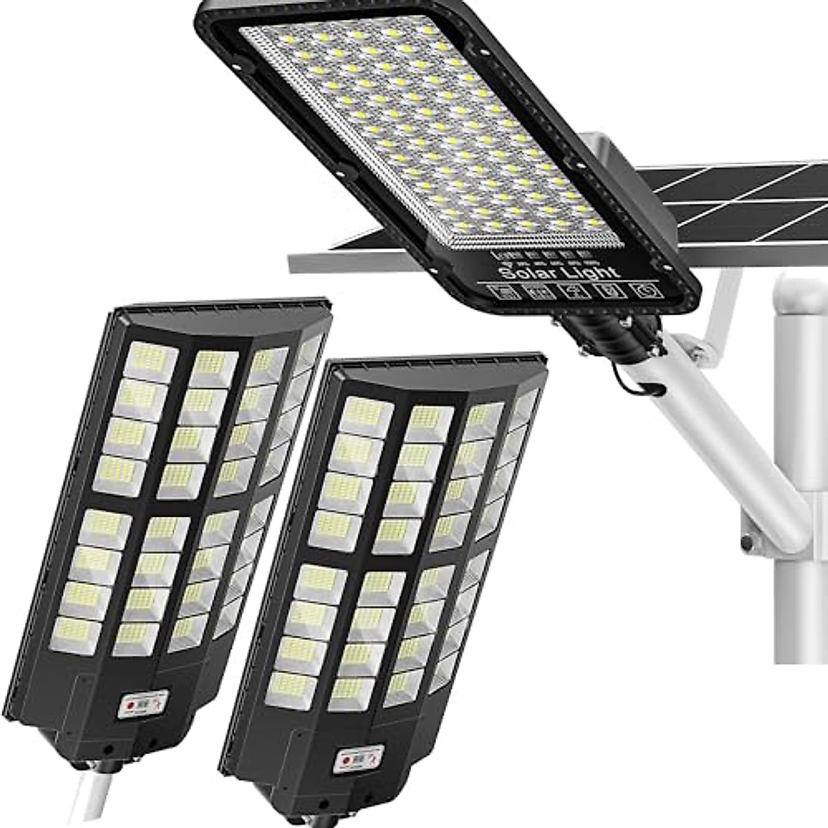 WYWNA 2PACK 6500W + 8000W Solar Street Lights Outdoor, Wide Angle Solar Parking Lot Lights Commercial Dusk to Dawn, Solar Lights Outdoor Motion Sensor Street Lights Waterproof