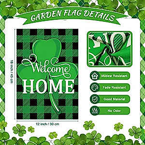 Saint Patricks Shamrock Day Garden Flag 12 x 18 Green Shamrock Holiday Outside Buffalo Plaid Flag Saint Patty Day Decorative Vertical Double Sided Burlap Welcome Signs Outdoor Plaid Spring Flag