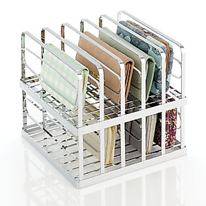 mDesign Metal Divided Stackable Purse Organizer for Closets, Bedrooms, Dressers, Shelves - Closet Shelf Storage Solution for Purses, Clutches, Wallets, Accessories - 5 Sections - Chrome