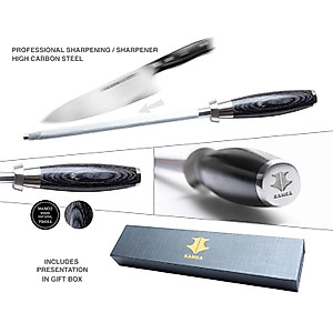 KANKA Sharpening Rod - Honning Tool. Premium 9 inch High Carbon Stainless Steel rod. Pakka Wood Handle. Easy to Use Honer for Knives and blades.