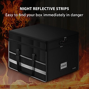 DocSafe Fireproof Document Box, Multi-Layer File Box with Lock,Portable Collapsible File Storage Organizer Box with Mesh Pockets,Large Home Office Filing Box for Hanging Both Letter and Legal Folders