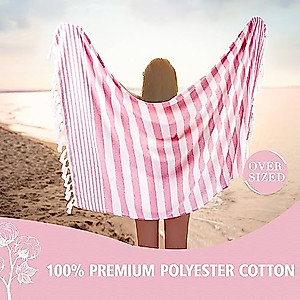 Plauthus Turkish Beach Towel 2 Pack-39” x 71”-Oversized & Sand Proof & Quick Dry & Compact-Extra Lager Cotton Beach Towels for Adults on Beach, Bath, Pool, Travel, Yoga, Camping- Pink