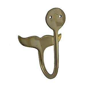 Zeckos Set of 4 Solid Brass Whale Tail Wall Hooks