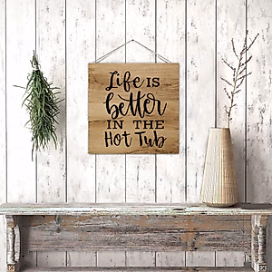Funny Bathroom Pallet Sign Life is Better in The Hot Tub Rustic Wooden Plank Hanging Sign with Sayings Quote Country Bathroom Wall Sign Wall Hanging Decor for Bathhouse Toilet 12in