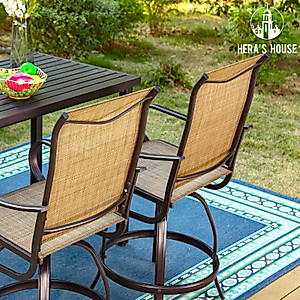 HERA'S HOUSE Outdoor Swivel Bar Stools, Counter Bar Height Patio Bar Stool Chairs with Solid Back & Armrest, All Weather Textilene Sling Fabric Chair for Deck Lawn Garden