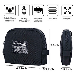 Rough Enough Small Coin Purse for Men Change Purse Keychain Coin Pouch for Women with Lanyard in Black Cordura