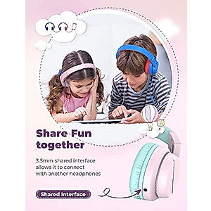 iClever HS19 Kids Headphones with Microphone for School, Volume Limiter 85/94dB, Over-Ear Girls Boys Headphones for Kids with Shareport, Foldable Wired Headphones for iPad/Travel (Pink)