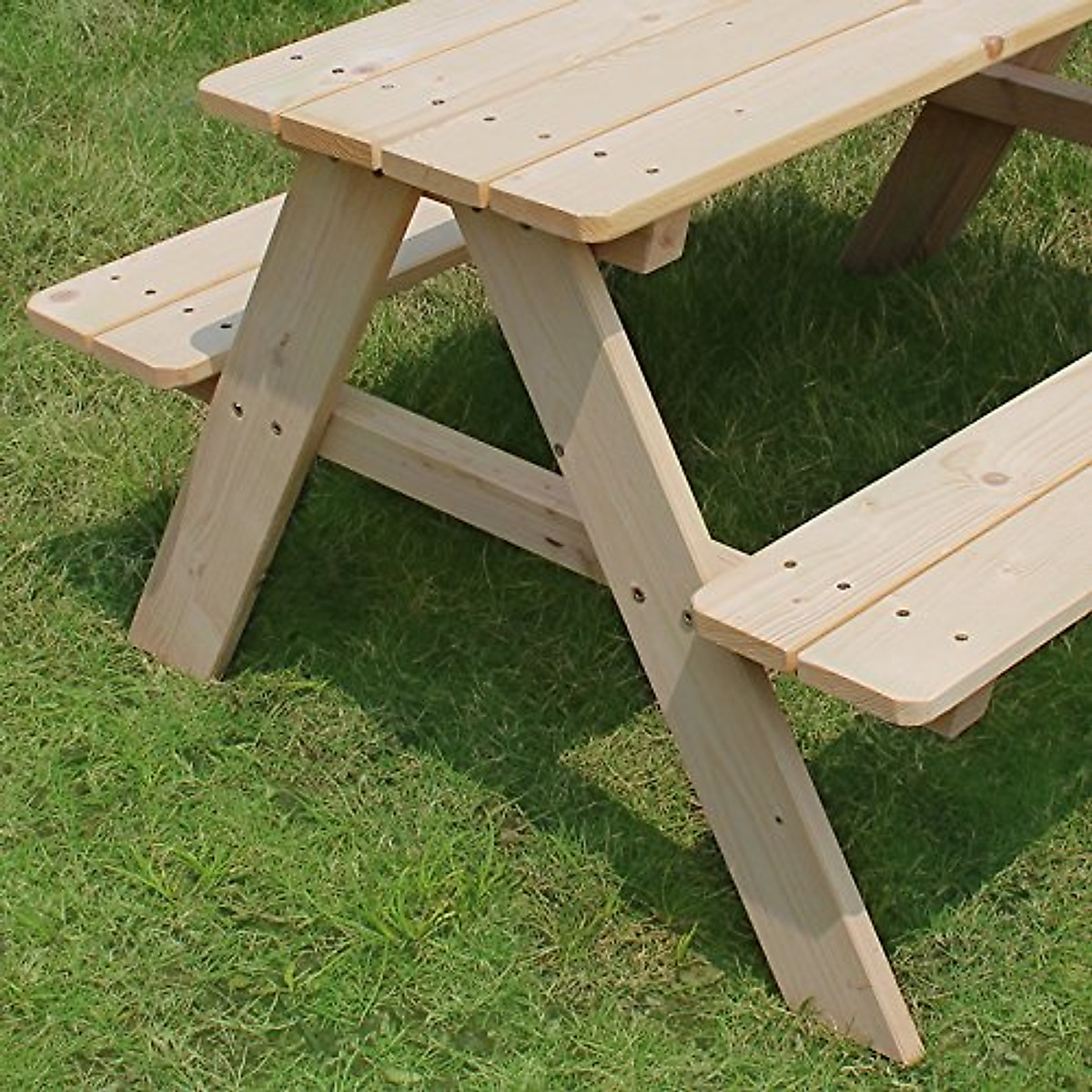 Merry Garden Kids Wooden Picnic Bench Outdoor Patio Dining Table, Natural
