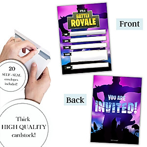 Hat Acrobat 20 Birthday Invitations for Boys with Envelopes and Thank You Cards - Game On Birthday Party Supplies (Purple)