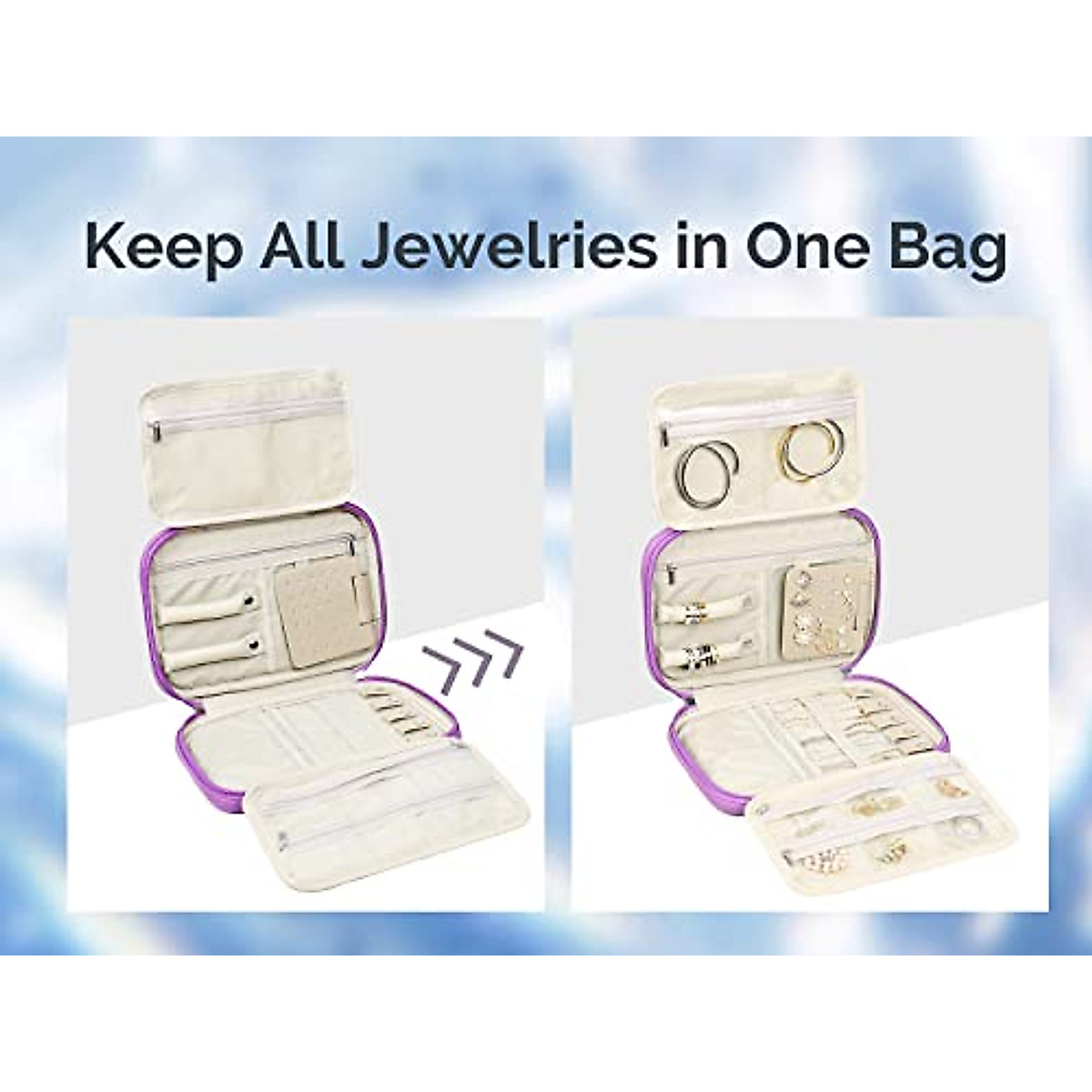 Luxtude Travel Jewelry Organizer Case PU Leather, Small Jewelry Storage Organizer Roll Bag for Women, Portable Large Capacity Jewelry Case for Necklaces, Earrings, Rings, Bracelets (Purple)