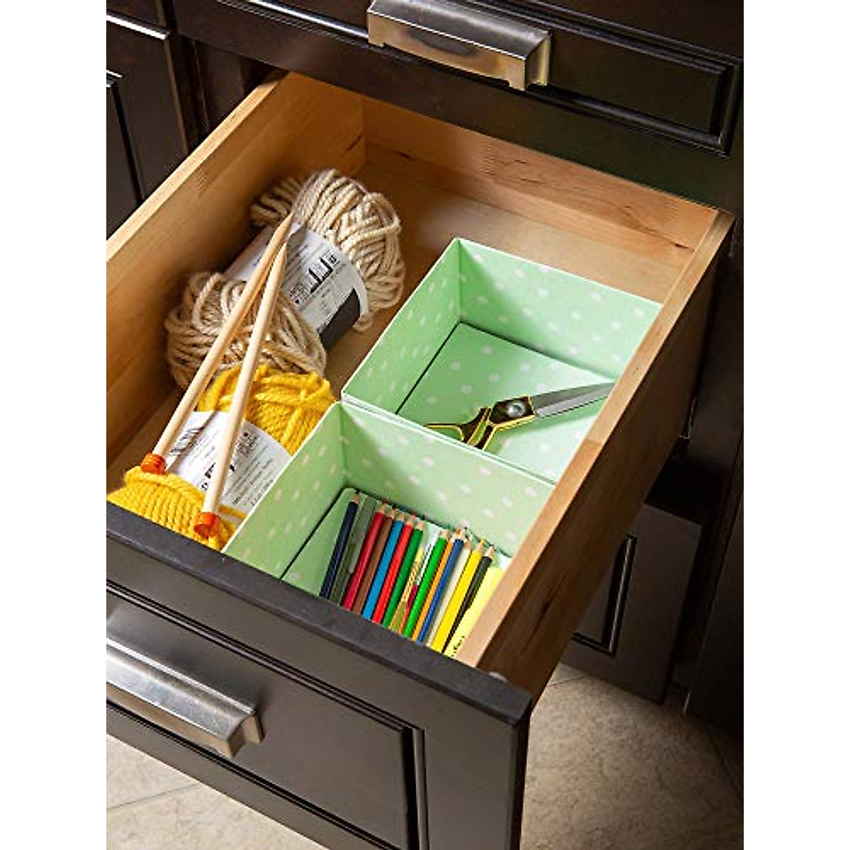 Home Traditions Foldable Cloth Storage Box Closet Dresser Drawer Organizer Cube Basket Bins Containers Divider with Drawers for Underwear, Bras, Socks, Ties, Scarves - Set of 2, Gray Polka Dot