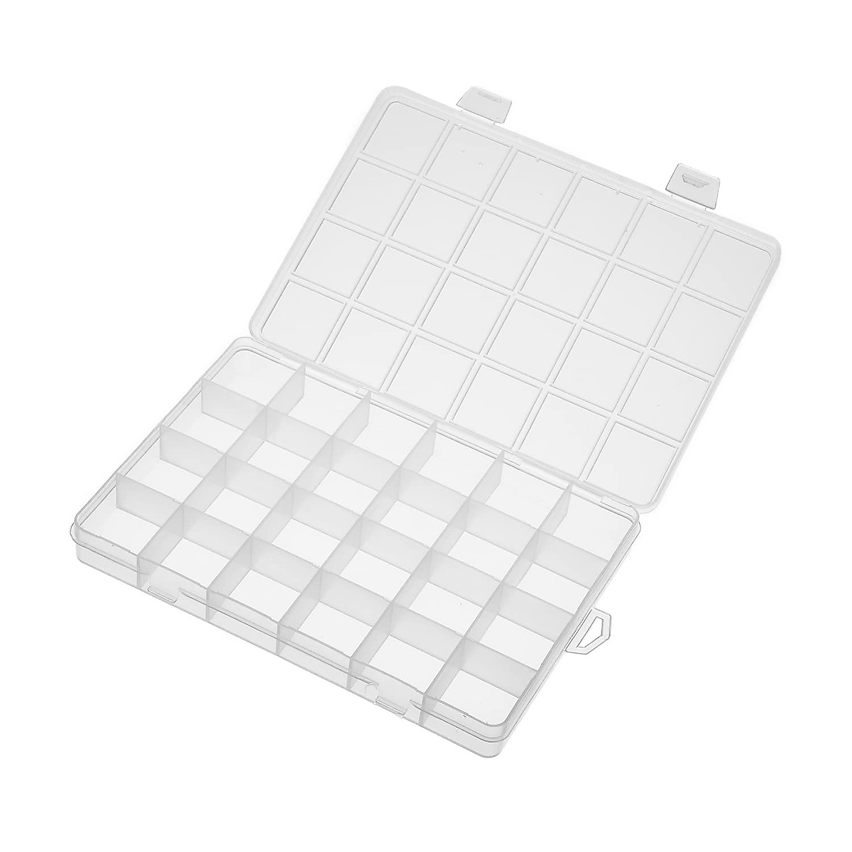 Juvielich Clear Plastic Organizer Box,24 Fixed Grids Storage Container Jewelry Box for Beads Art DIY Crafts Jewelry Fishing Tackles 7.6"x5.2"x0.87"(LxWxH) 2PCS