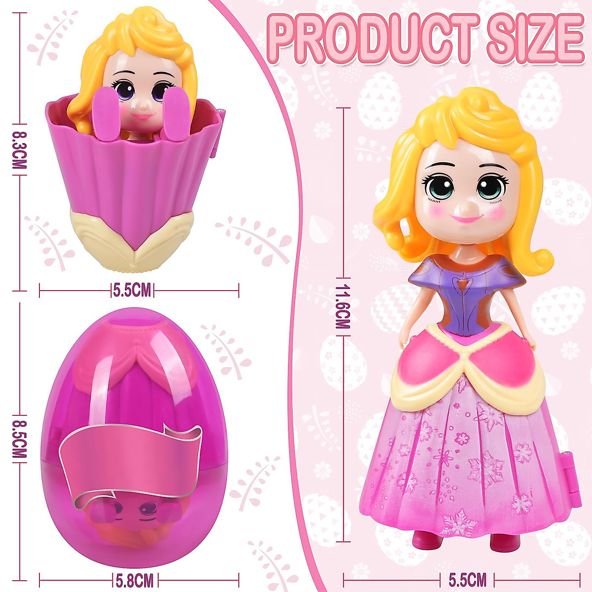 Touber 4 Pack Princess Deformation Prefilled Eggs for Toddler Boys Girls Kids Basket Stuffers Gifts - Easter Basket Filler Toys