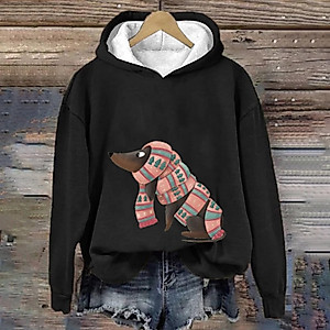 BLUBUKLKUN clearance items for women Hoodies for Women Cute Dog Christmas Printed Oversized Y2K Sweatshirt Long Sleeve Hoodie Tunic Drop Shoulder (Black, M)